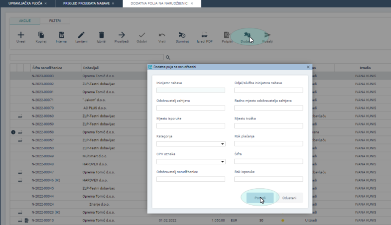 Kreiranje Narudžbenice